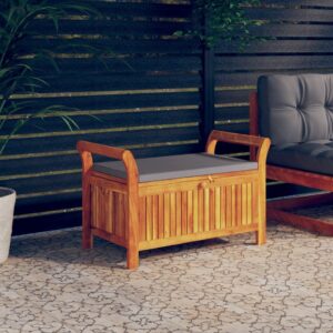 loibinfen wooden outdoor patio storage bench large deck box with brown cushion 35.8"x19.7"x23.6" solid wood acacia storage box deck box with seat for garden, balcony, porch, pool,yard