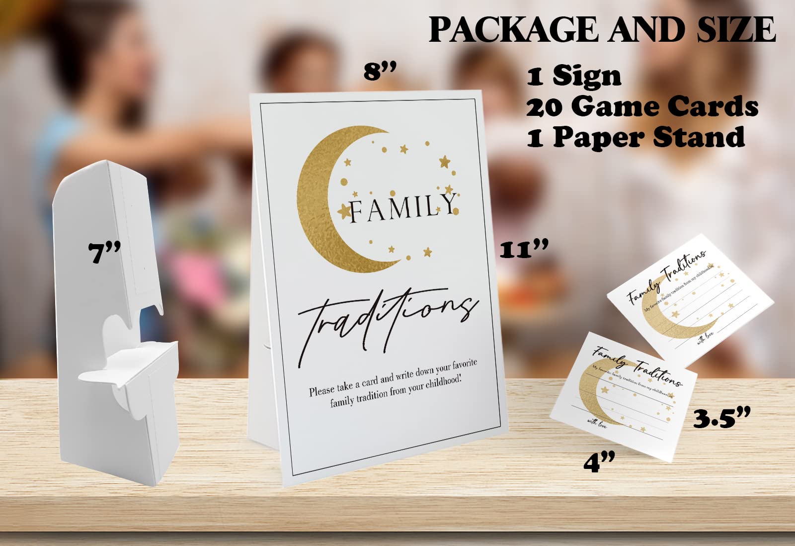 Golden Moon Theme Favorite Family Traditions Baby Shower Games Set(1 Sign and 20 Cards), Games for Baby Shower, Wedding Shower Bridal Shower, Game Night, Gender Reveal Party, Family Day Decorations 06