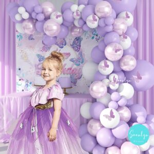 Soonlyn Purple Balloon Arch Kit 12ft 12In Lavender Butterfly Balloon Arch Garland Kit 12pcs Butterfly Stickers Female Gift for Birthday,Wedding,Bridal Shower