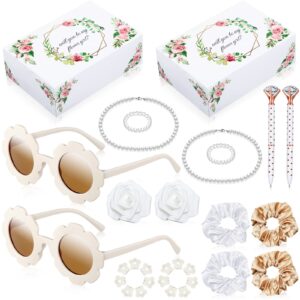 tigeen 32 pcs flower girl gifts set flower girl proposal flower girl gift box will you be my flower girl round glasses necklace pearl bracelet diamond pen hair scrunchies rose for bride wedding party