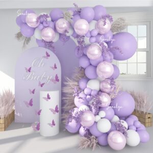 soonlyn purple balloon arch kit 12ft 12in lavender butterfly balloon arch garland kit 12pcs butterfly stickers female gift for birthday,wedding,bridal shower