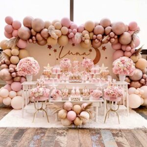 boho blush balloon garland arch kit- double-stuffed nude dusty pink white rose gold metallic balloons for birthday bridal baby shower wedding party decorations