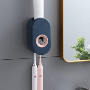 soogree toothpaste dispenser wall mounted for bathroom automatic toothpaste squeezer for kids and adult with electric toothbrush holder navy blue