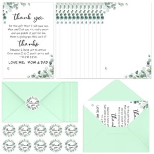 harloon 50 set baby shower thank you cards with envelopes stickers thank you gifts for baby shower winter greenery dinosaur baby shower thank you prefilled note(greenery)