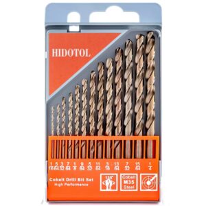 hidotol 13 pcs cobalt drill bit set m35 hss twist drill bits 1/16"-1/4" for hardened metal, stainless steel, cast iron, plastic and wood