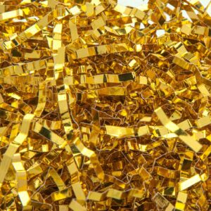 caleihd crinkle cut paper shred filler 1lb shredded paper for gift box baskets wrapping and filling (gold)