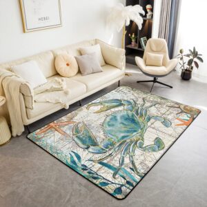 erosebridal sea beach theme carpet 5'x7' kids ocean crabs print area rug 3d crab indoor floor mat,marine life animal decorative rug,teal blue accent rug set bedroom living room bedside dining