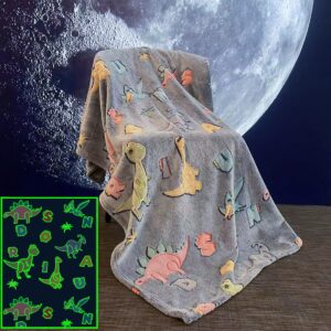 glow in the dark blanket dinosaur throw blankets for boys kids toys gifts birthday decorations for girls soft cozy 50" 60"