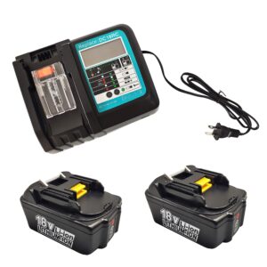 qczred 2 pack 18v 5.0ah bl1850b battery and 3a charger dc18rc replace for makita 18v lxt bl1850 bl1840b bl1830 bl1815 bl1860b battery