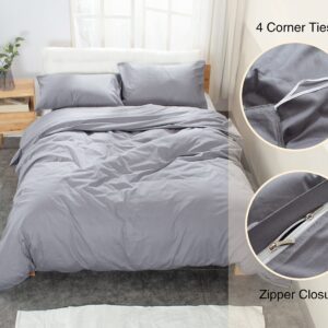 Discshi Bedding Duvet Cover Set 100% Cotton Full Size Breathable Durable Soft Comfy 3 PCS Comforter Cover Set with 1 Duvet Cover(86"x86") and 2 Pillow Covers(20"x30") (Grey)