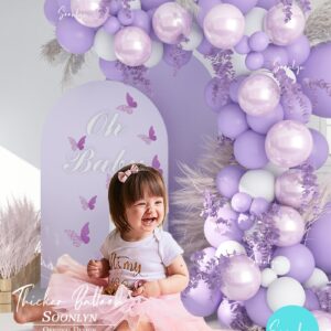 Soonlyn Purple Balloon Arch Kit 12ft 12In Lavender Butterfly Balloon Arch Garland Kit 12pcs Butterfly Stickers Female Gift for Birthday,Wedding,Bridal Shower