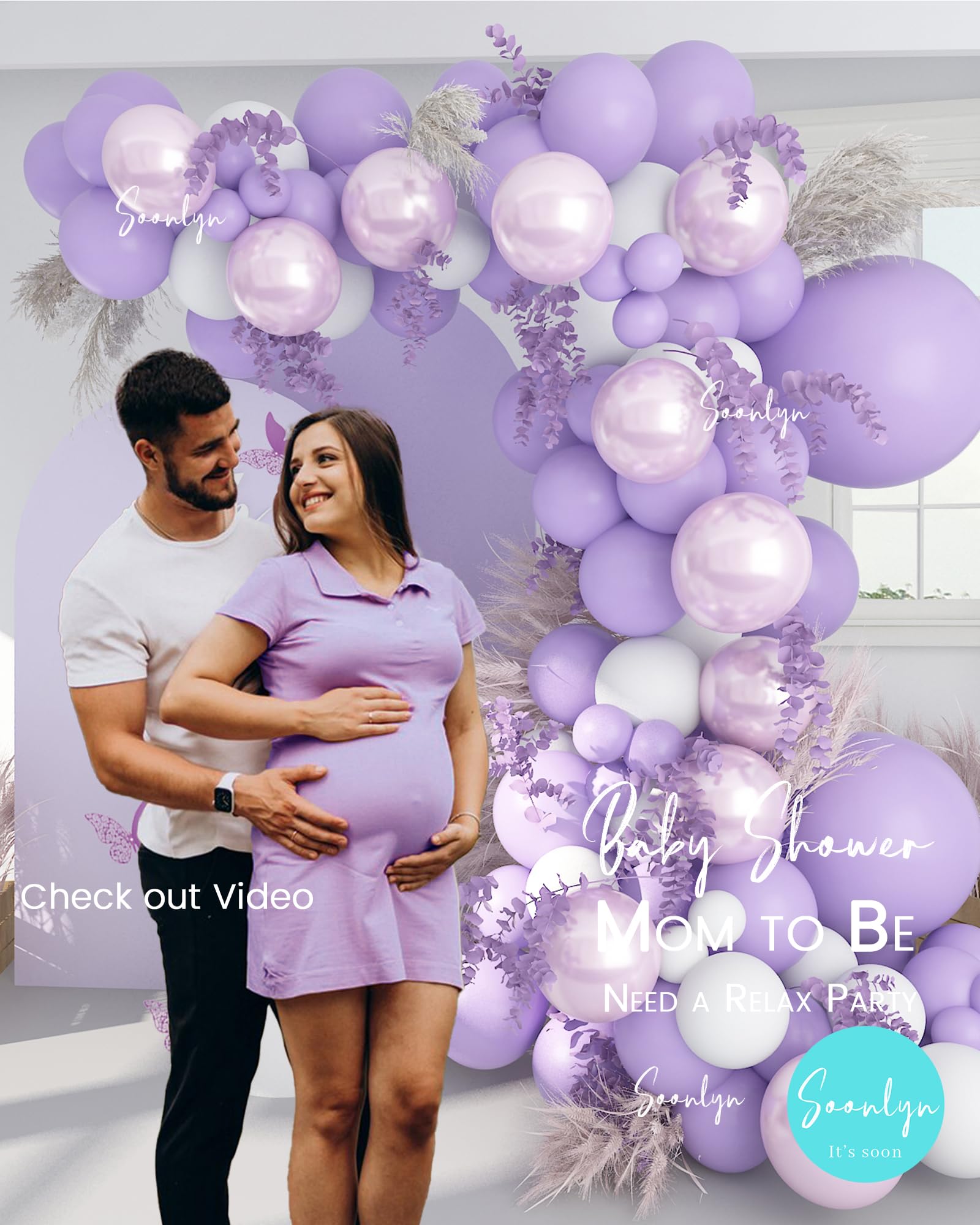 Soonlyn Purple Balloon Arch Kit 12ft 12In Lavender Butterfly Balloon Arch Garland Kit 12pcs Butterfly Stickers Female Gift for Birthday,Wedding,Bridal Shower