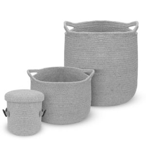 kinton crafts storage bins, woven baskets for storage, rope basket, blanket storage for living room, storage organizer for bedroom, pack of 3 blanket basket