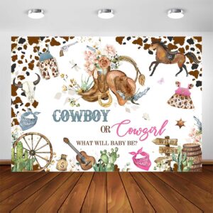 avezano gender reveal backdrop cowboy or cowgirl gender reveal party background cow print western rodeo theme gender reveal banner cowgirl and cowboy gender reveal party decorations (7x5ft)