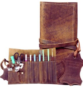 madosh, pencil roll-up case,genuine leather pen holder,paint brush pouch,handcrafted marker organizer