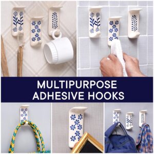 Indian Shelf Boho Decorative Hooks Adhesive Hooks Sticky Hooks for Wall Shower Loofah Holder for Shower Hooks No Damage Hanging Adhesive Key Holder Drywall Hooks for Hanging Adhesive Towel Hooks-3 Set