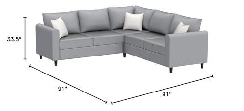 Bellemave Modular Sectional Sofa L Shaped Couch with 3 Pillows, Modern Corner Upholstered Sectional Sofa Couch Living Room Furniture, Gray