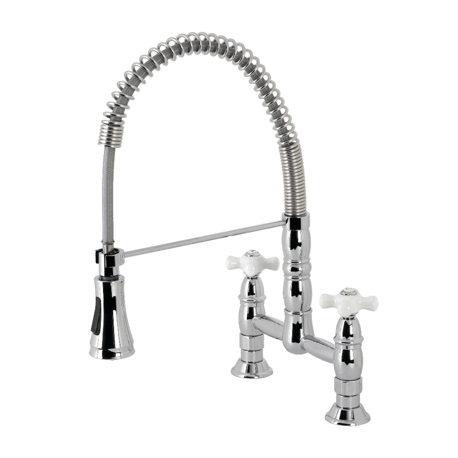 Kingston Brass Heritage Two-Handle Deck-Mount Pull-Down Sprayer Kitchen Faucet Oil Rubbed Bronze Oil Rubbed