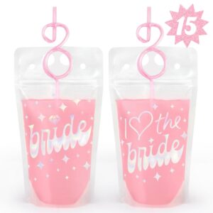 xo, fetti bachelorette party decorations bride foil drink pouches - 15 ct | bach party drinkware, cute bridal shower cups, bridesmaid favor, engagement party supplies