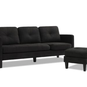 JOVNO Convertible Sectional Sofa Couch, Modern L-Shaped Couch 3-Seat Sofa, Reversible Sectional for Living Room, Apartment and Small Space (Black)