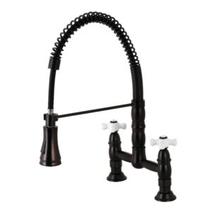 kingston brass heritage two-handle deck-mount pull-down sprayer kitchen faucet oil rubbed bronze oil rubbed