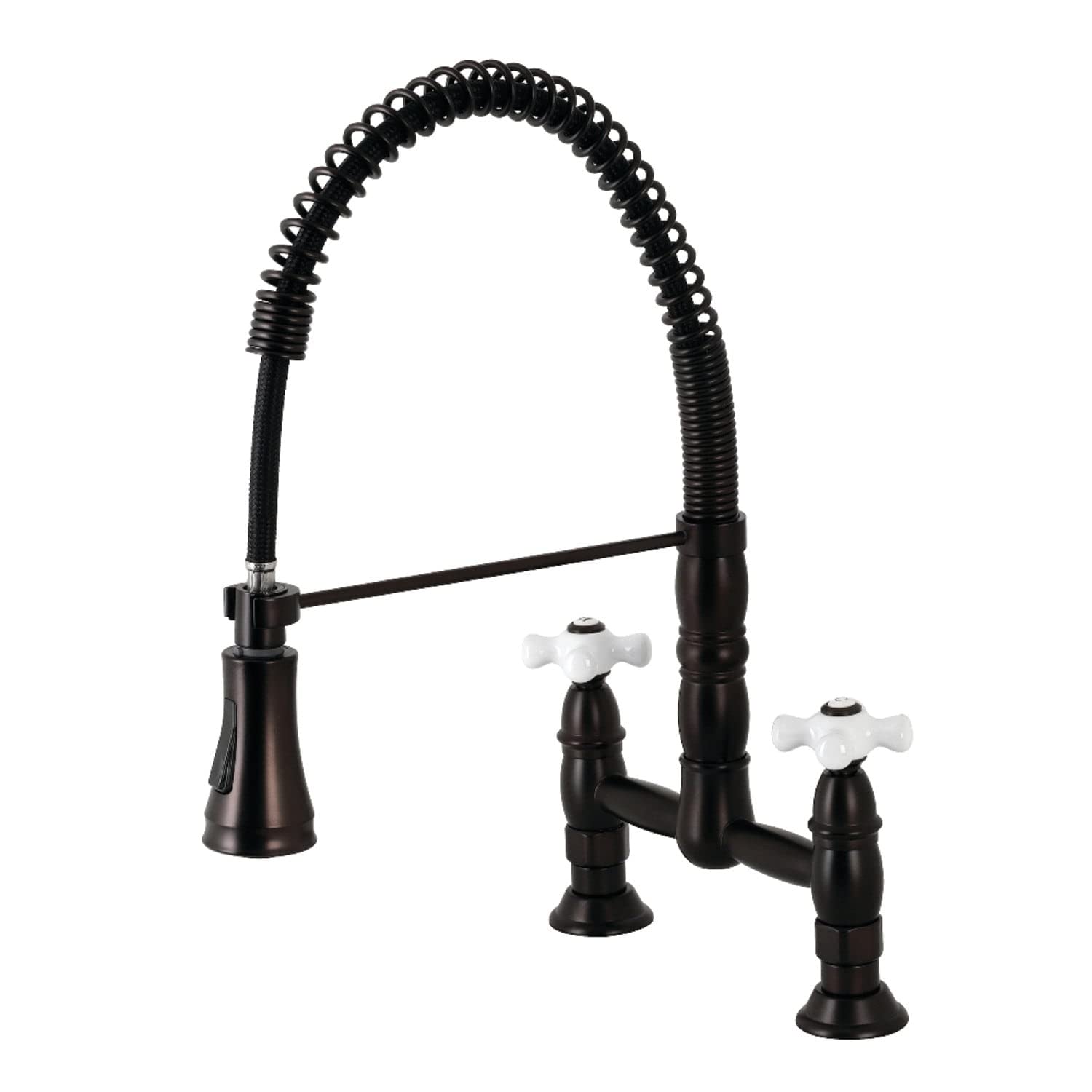 Kingston Brass Heritage Two-Handle Deck-Mount Pull-Down Sprayer Kitchen Faucet Oil Rubbed Bronze Oil Rubbed