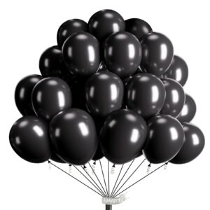 emart 100pcs black balloons 12 inch with ribbon, latex party balloons helium quaility for birthday, wedding, baby shower, balloon garland arch, graduation, christmas decor