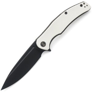 miguron knives m velona folding knife,4.03" black pvd 14c28n blade white g10 handle with titanium pocket clip,camping hiking pocket knife mgr-8003whii