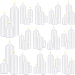 mtlee set of 60 white pillar candles bulk 2 x 3, 2 x 5, 2 x 8 in large unscented candle tall decorative emergency candles big cotton wick candle for wedding home restaurant spa church decoration