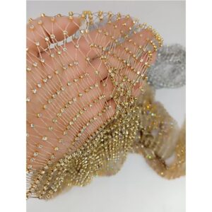 60X90cm Gold Shiny Stretch Crystal Rhinestone Fishnet One Yard Mesh Sheer Cutout Fabric 2023 Ins Popular Designer DIY Dress Mask Decoration (Gold (1 Yard))