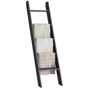 vasagle blanket ladder decorative farmhouse for the living room, 5-tier ladder shelf, ladder rack for storage and decor, ebony black ulls018b56