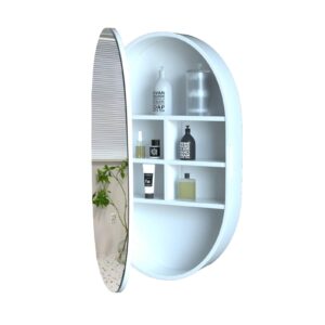 cher-bueaty medicine cabinet bathroom space saver storage oval cabinets with mirror surface wall mounted solid wood circular frame 4 level 19.7 x 30.7 inch (style b, white)