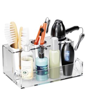 punchish hair tool organizer white 11.8"x 7.3"x 5.3" – acrylic hair organizer storage for hot tools - including 3 stainless-steel cups & 1 rectangular section with 2 screws & anchors for wall mounting