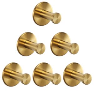 vanloory bath towel hooks, 6 pack self adhesive coat hooks, sturdy no drilling robe hook, sus 304 stainless steel heavy duty clothes hanger, wall hooks for bathroom bedroom kitchen (2 in, ‎gold)