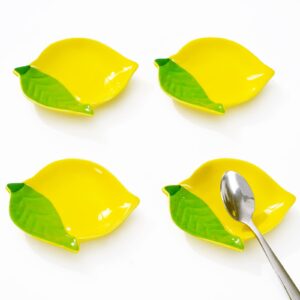 whaline 4pcs lemon coffee spoon rest summer ceramic teaspoon holder lemon shaped sauce dishes dipping bowl lemon ring dish for summer holiday lemon party kitchen office home decor