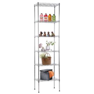 fdw 6 tier wire shelving 17l x 12w x 64h pantry shelves storage rack shelving units adjustable metal shelves for kitchen commercial garage small places,chrome