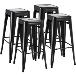 furmax 30 inches metal bar stools bar height high backless stools indoor outdoor stackable kitchen stools set of 4 (dark black)