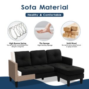 JOVNO Convertible Sectional Sofa Couch, Modern L-Shaped Couch 3-Seat Sofa, Reversible Sectional for Living Room, Apartment and Small Space (Black)