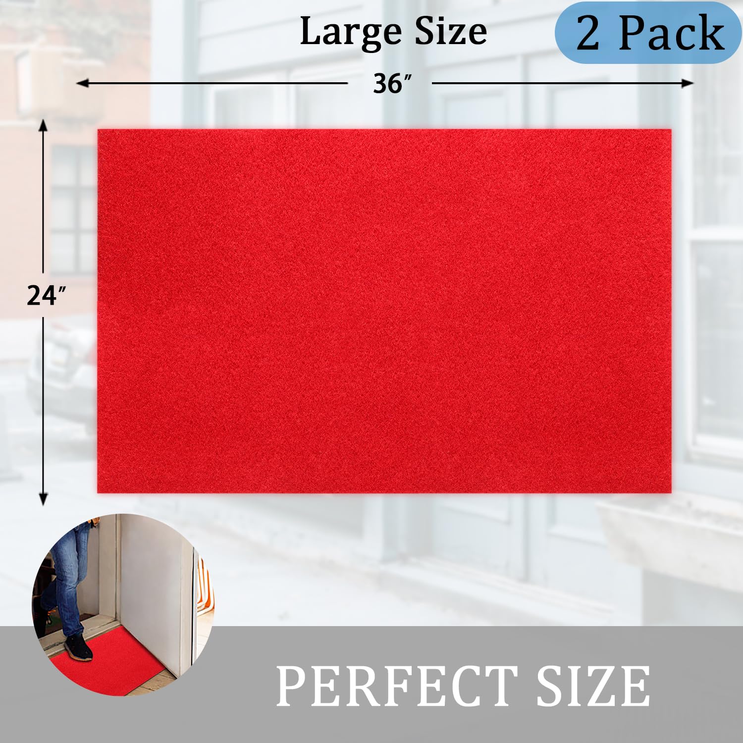 AAZZKANG Red Door Mat Set of 2 Non Slip Durable Multi-Purpose Outdoor Indoor Mat Large 36"x24" Ultra Absorb Mud Easy to Clean Entry Doormat for Inside,Outside,Patio,High Traffic Areas