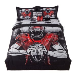 qjmiaofang football comforter set 6pieces boys american football bedding set twin size for kids teens sports themed bed in a bag american football player bedding set with black football sheet for home