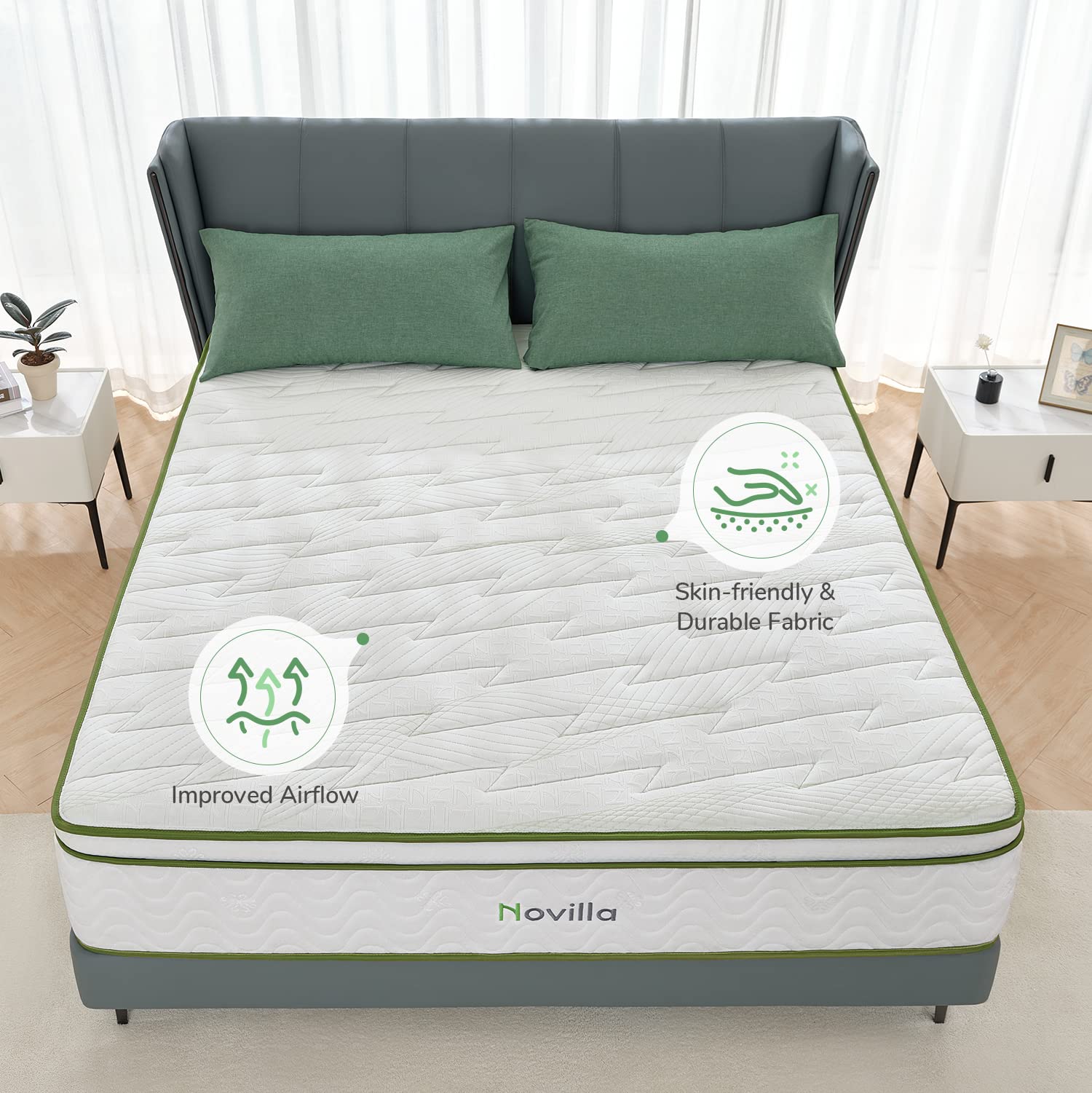 Novilla Full Mattress 12 Inch Hybrid Mattress with Gel Memory Foam & Pocketed Coil for Pressure Relief & Motion Isolation Medium Firm Full Bed Mattress in a Box Amenity