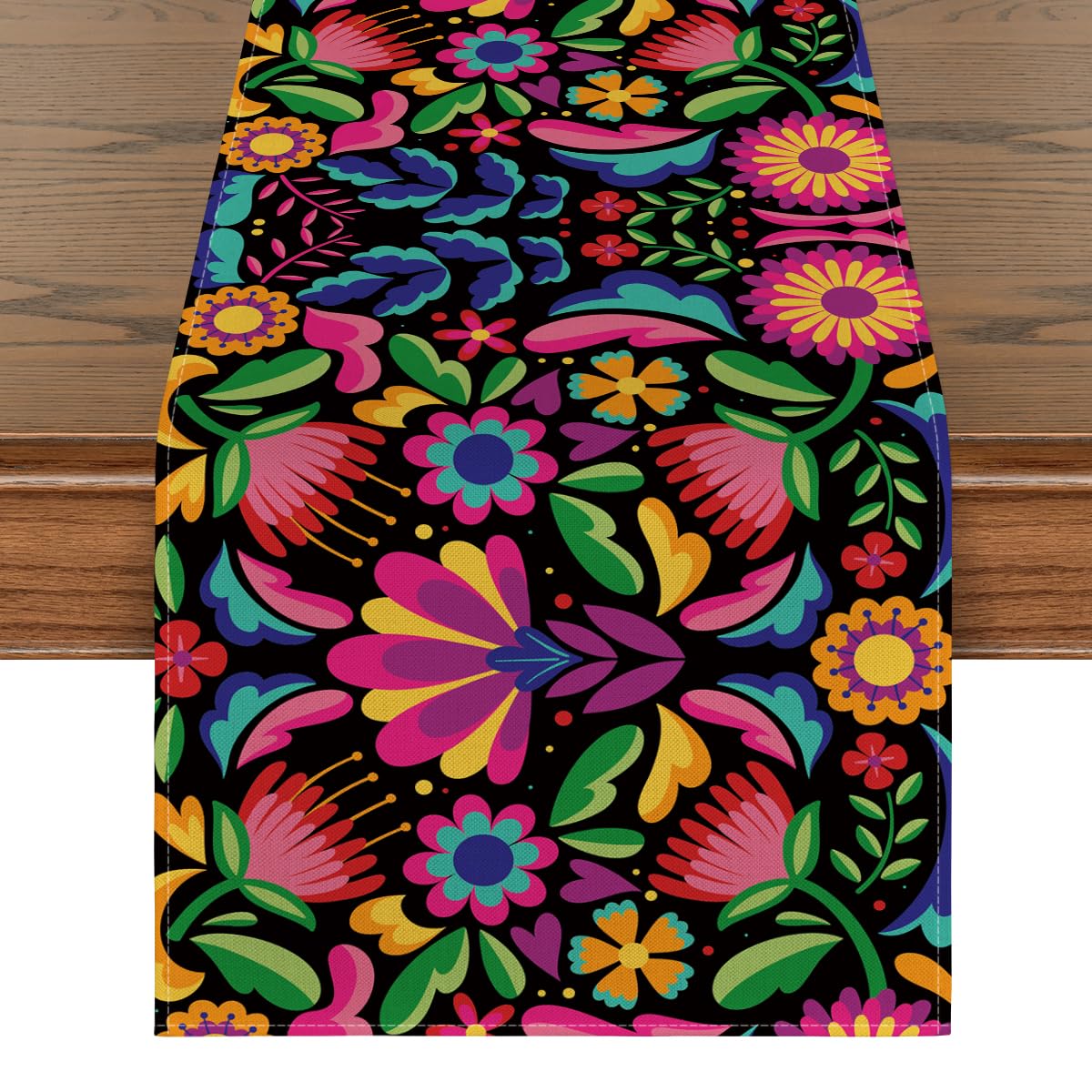 Artoid Mode Floral Dia De Los Muertos Serape Fiesta Mexican Table Runner, Mexico Day of The Dead Kitchen Dining Table Decoration for Home Party Decor 13x72 Inch