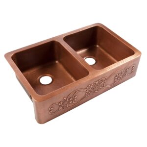 sinkology ganku copper 36 double bowl farmhouse apron front undermount kitchen sink