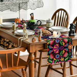 Artoid Mode Floral Dia De Los Muertos Serape Fiesta Mexican Table Runner, Mexico Day of The Dead Kitchen Dining Table Decoration for Home Party Decor 13x72 Inch