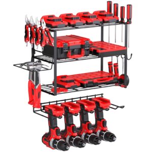 power tool organizer, 4 layer drill holder wall mount, drill rack for garage organization, 4 slot separate design, power tool storage rack, heavy duty metal tool shelf, best present for him