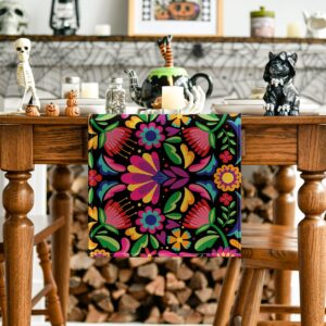 Artoid Mode Floral Dia De Los Muertos Serape Fiesta Mexican Table Runner, Mexico Day of The Dead Kitchen Dining Table Decoration for Home Party Decor 13x72 Inch