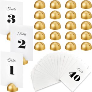 taiyin 40 sets wedding table number card stock signs with round stand 4 x 6 inch 1-40 gold table numbers with stand wooden gold card holder for wedding reception anniversary party restaurant events