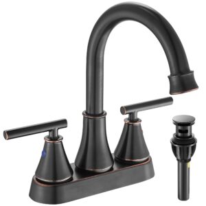 bathroom sink faucet 4 inch 2 handle centerset oil rubbed bronze lead-free modern bathroom faucet vanity faucet with pop-up drain stopper and supply hoses