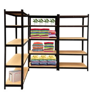 80” storage shelf rack 5-tier bookcase, standing storage shelf multi-use, garage shelf for home, mdf board and metal storage shelf modern industrial shelf, 80h x 40w x 20d inch, black