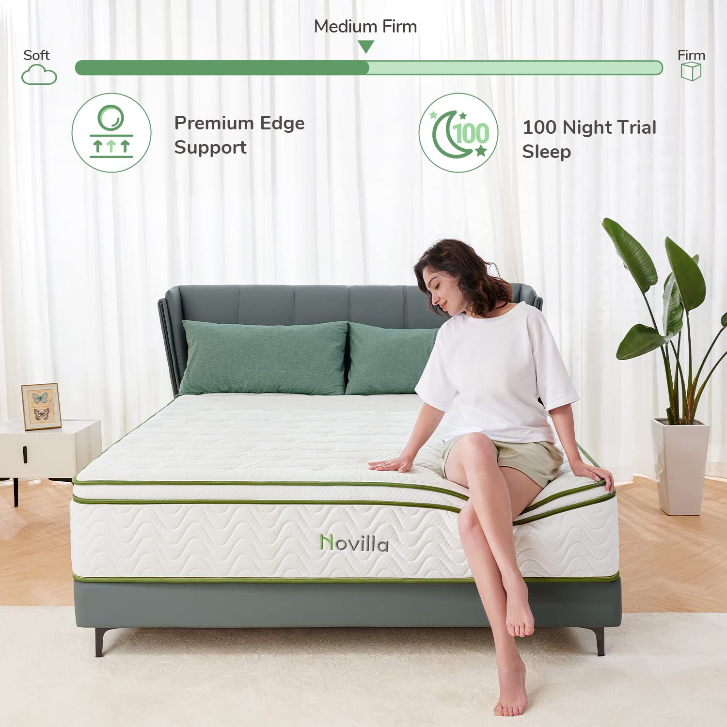 Novilla Full Mattress 12 Inch Hybrid Mattress with Gel Memory Foam & Pocketed Coil for Pressure Relief & Motion Isolation Medium Firm Full Bed Mattress in a Box Amenity